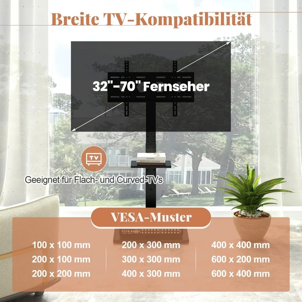 Costway Televizní stojan pro 32-70 palcové ploché a zakřivené televizory až