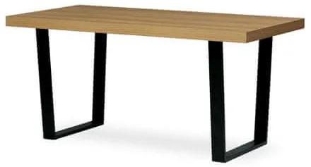 Autronic Moderní jídelní stůl Jídelní stůl, 160x8x760 cm, MDF deska, dýha dub, kovové nohy, černý lak (HT-514 OAK)