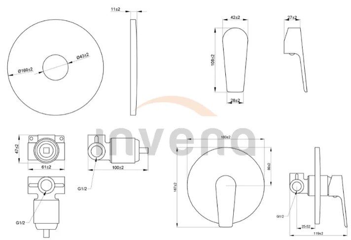 Invena Dokos, podomítková 1-výstupová baterie (těleso+krytka), bílá-chromová, INV-BP-19-CO1-A