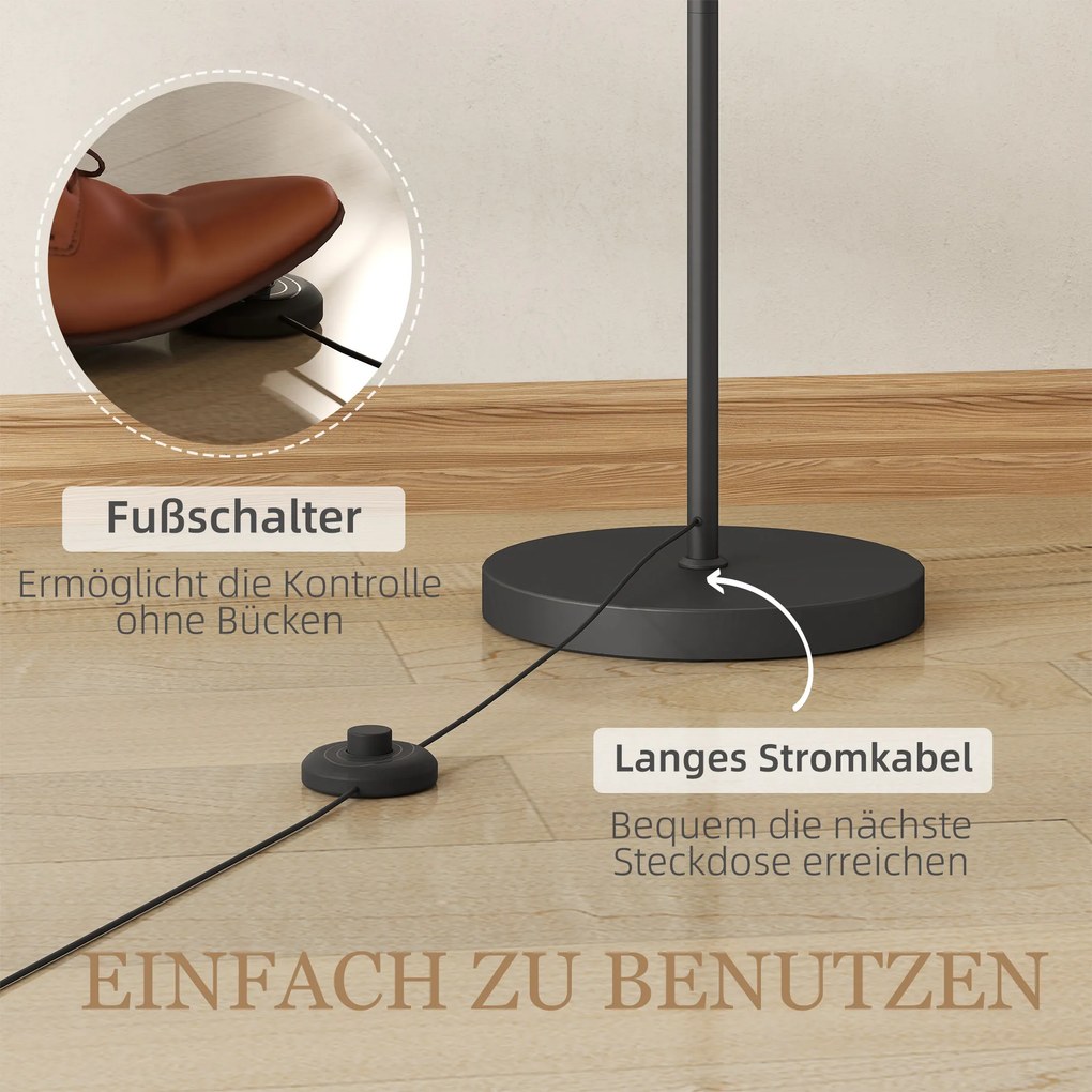 HOMCOM Stojací lampa, nastavitelné možnosti osvětlení, nožní spínač, dálkové ovládání, kov, černá