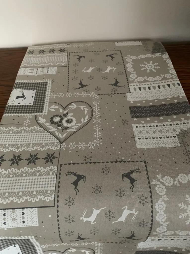 K-U ručně šitý ubrus Tirolské vánoce šedé,  130 cm x 200 cm