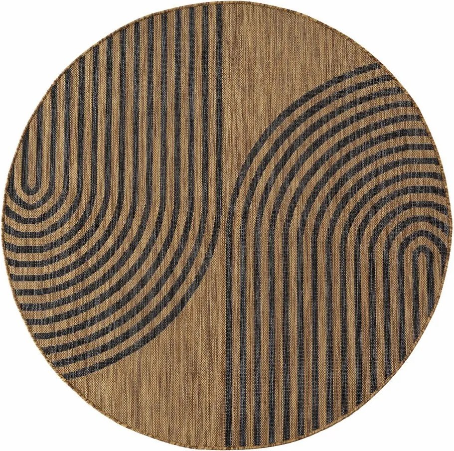 Černý/hnědý kulatý vnitřní a venkovní koberec ø 80 cm Mira 1453 – Ayyildiz Carpets