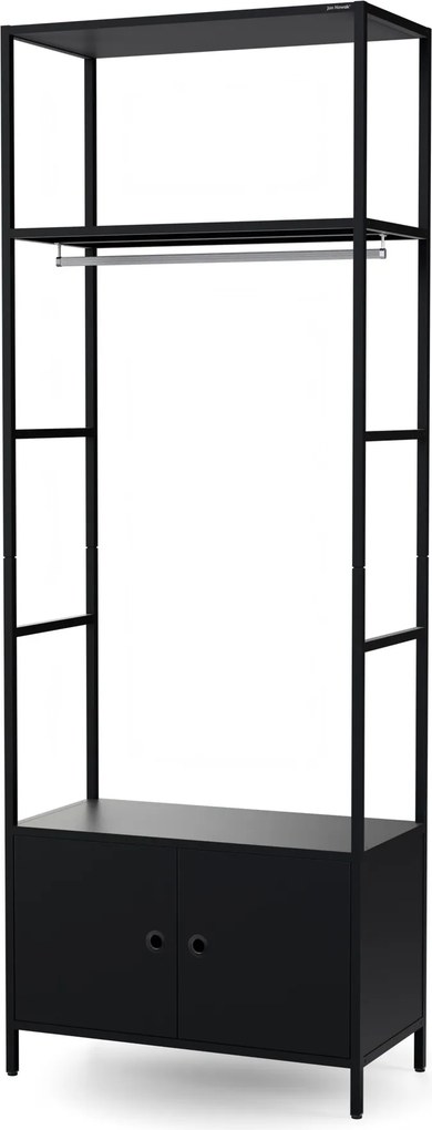 Kancelářský regál otevřený s tyčí na oblečení, do recepce a čekárny, kovový, černý, 800x2200x400 mm: ARIEL