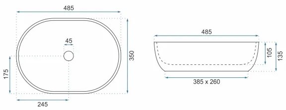 REA-U9888  - Umyvadlo na desku LARA 35x48,5 cm keramika/imitace kamene