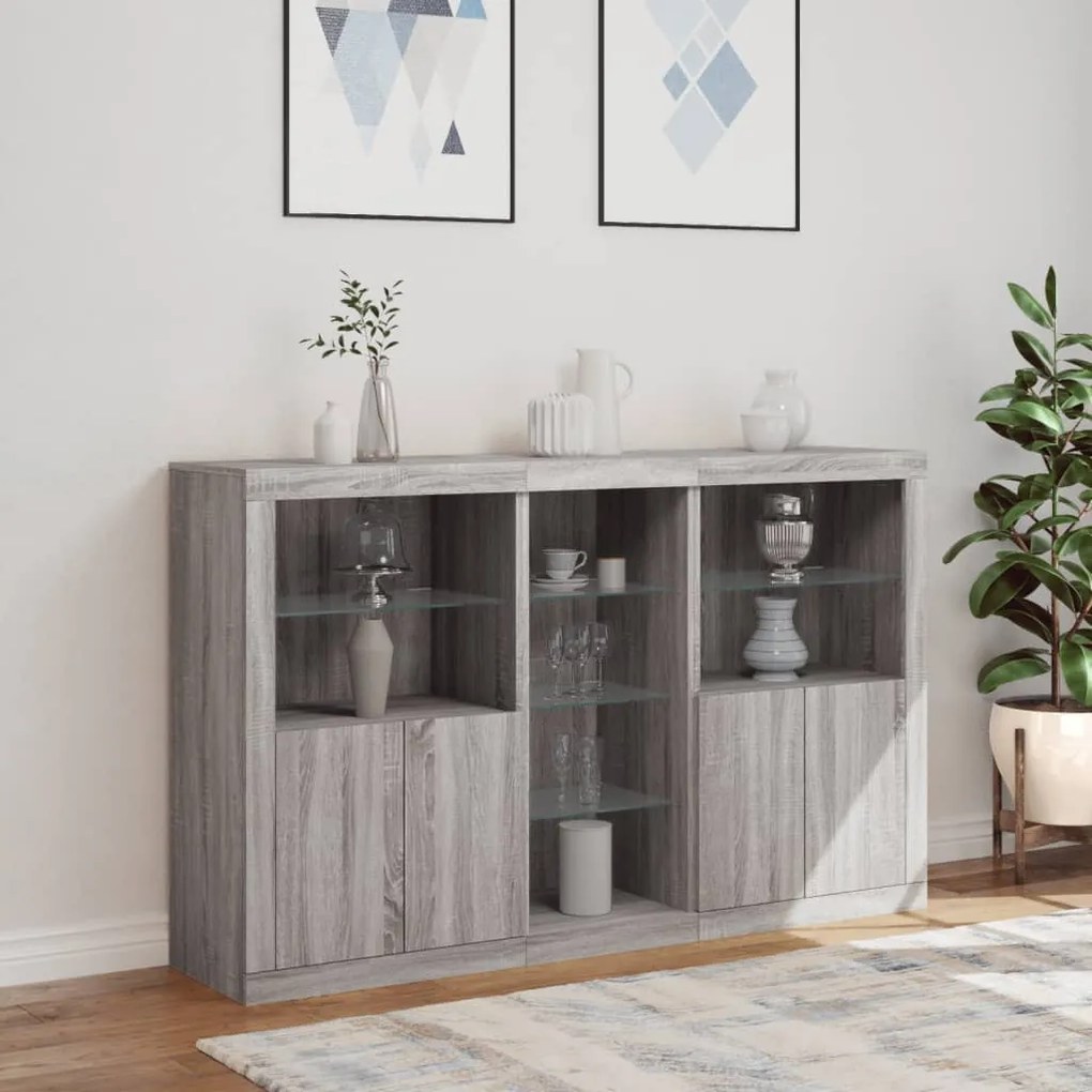Příborník s LED osvětlením šedý sonoma 162 x 37 x 100 cm 3209175