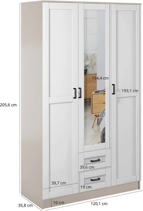 Skříň se zrcadlem 3d2s Rama kašmír / bílá Kami
