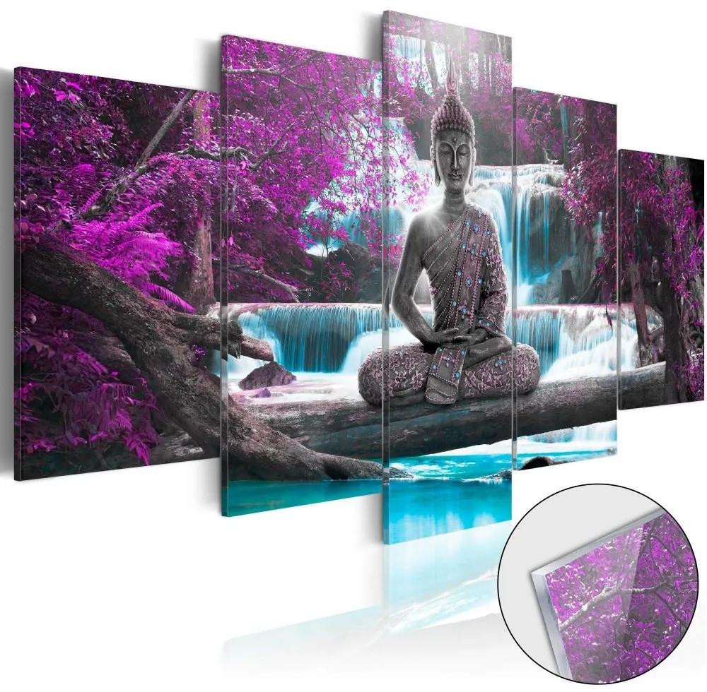 Obraz na skle Bimago - Waterfall and Buddha 100x50 cm
