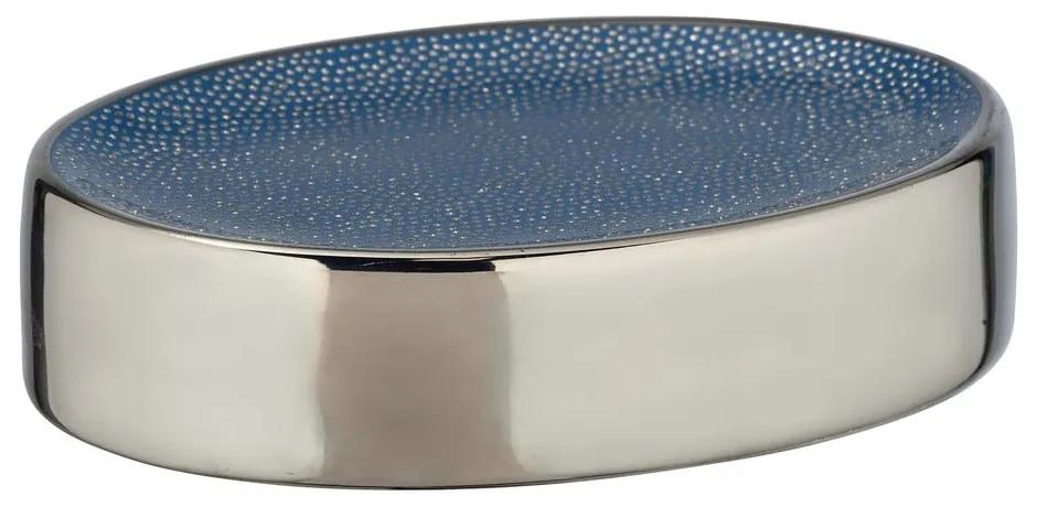 Modrá keramická mýdlenka s detailem ve stříbrné barvě Wenko Badi