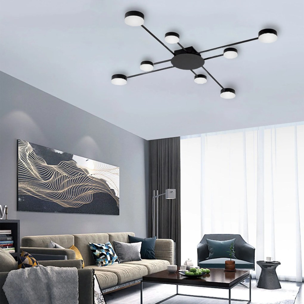 Toolight - LED stropní svítidlo 8-ramenné 8x40W APP210-3CPR + dálkové ovládání, černá, OSW-08465