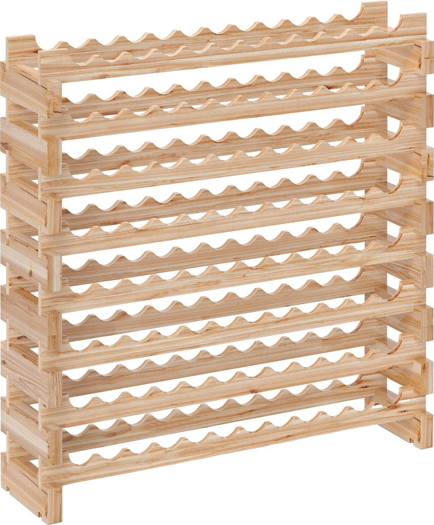 HOMCOM Dřevěný stojan na víno, sklep na víno s 8 policemi pro 96 lahví a maximální zatížení 100 kg, 114x28x113,5 cm, přírodní dřevo | Aosom