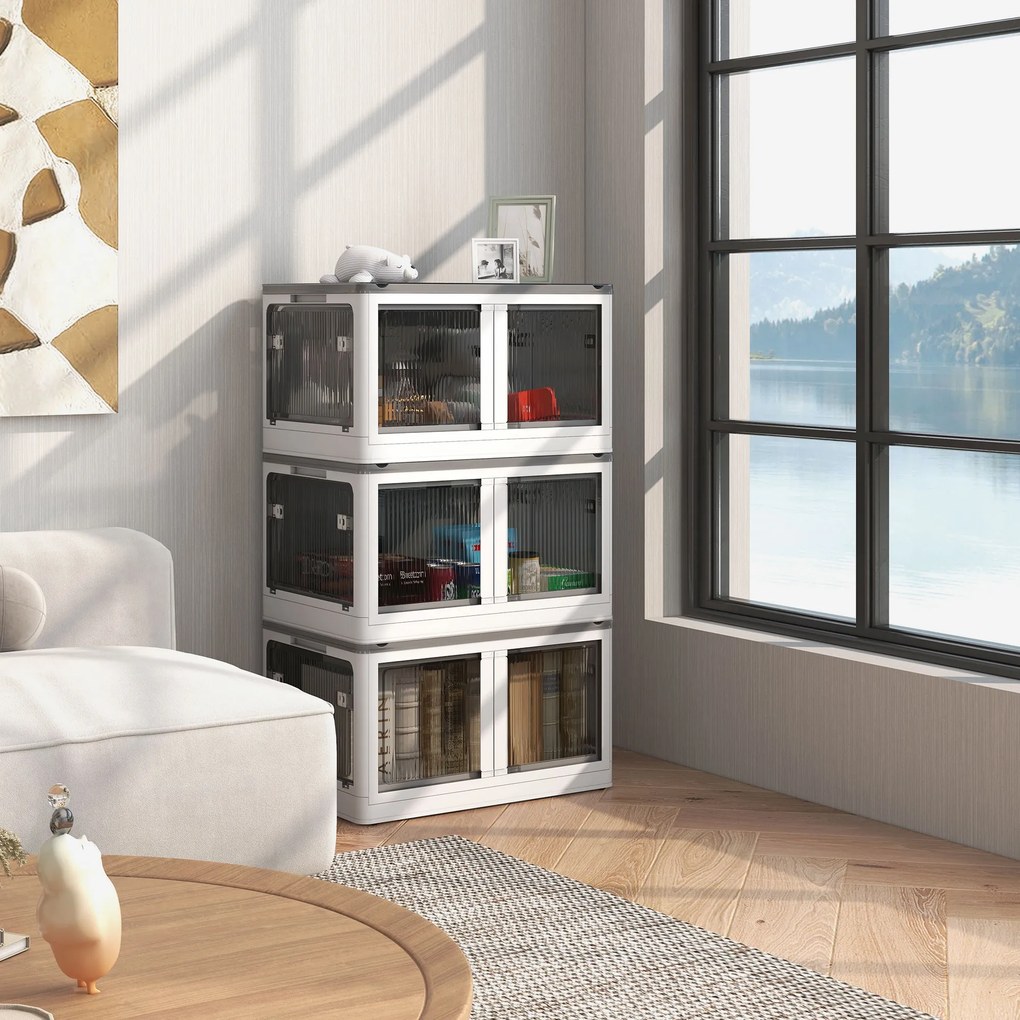 HOMCOM Úložný box Outsunny 69L stohovatelná truhla s kolečky, skládací, 5stranný přístup, bílá| Aosom