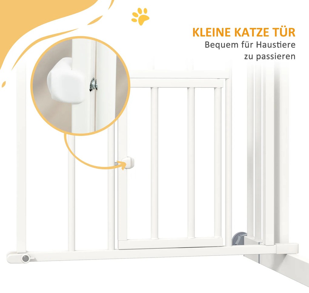 Schodišťová branka PawHut pro psy s automatickým zavíráním a klapkou pro kočky, bez vrtání, 74-100 cm, bílá