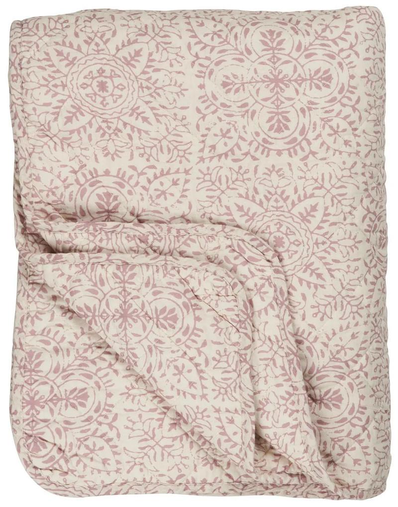 IB LAURSEN Prošívaná deka Quilt Flower 130 x 180 cm, krémová barva, kůže