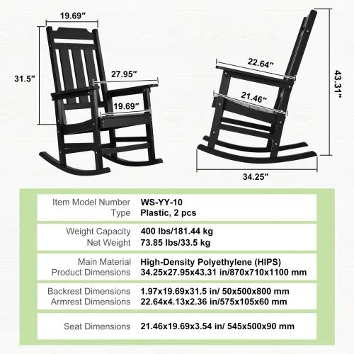 Veranda Rocker HIPS Venkovní houpací křeslo s vysokým opěradlem 2 ks 181,4 kg
