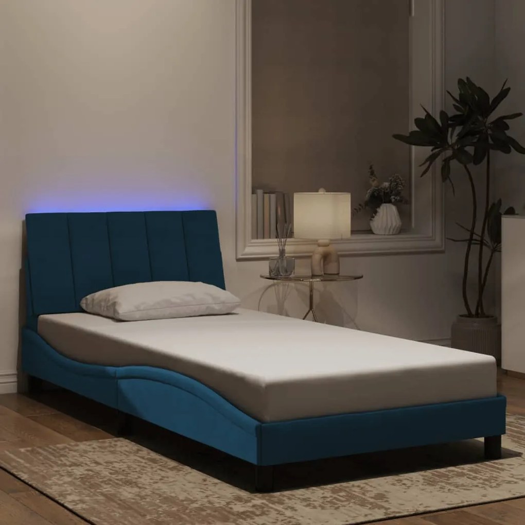 Rám postele s LED osvětlením bez matrace Hanko modrý 100 x 200 cm samet 3213767