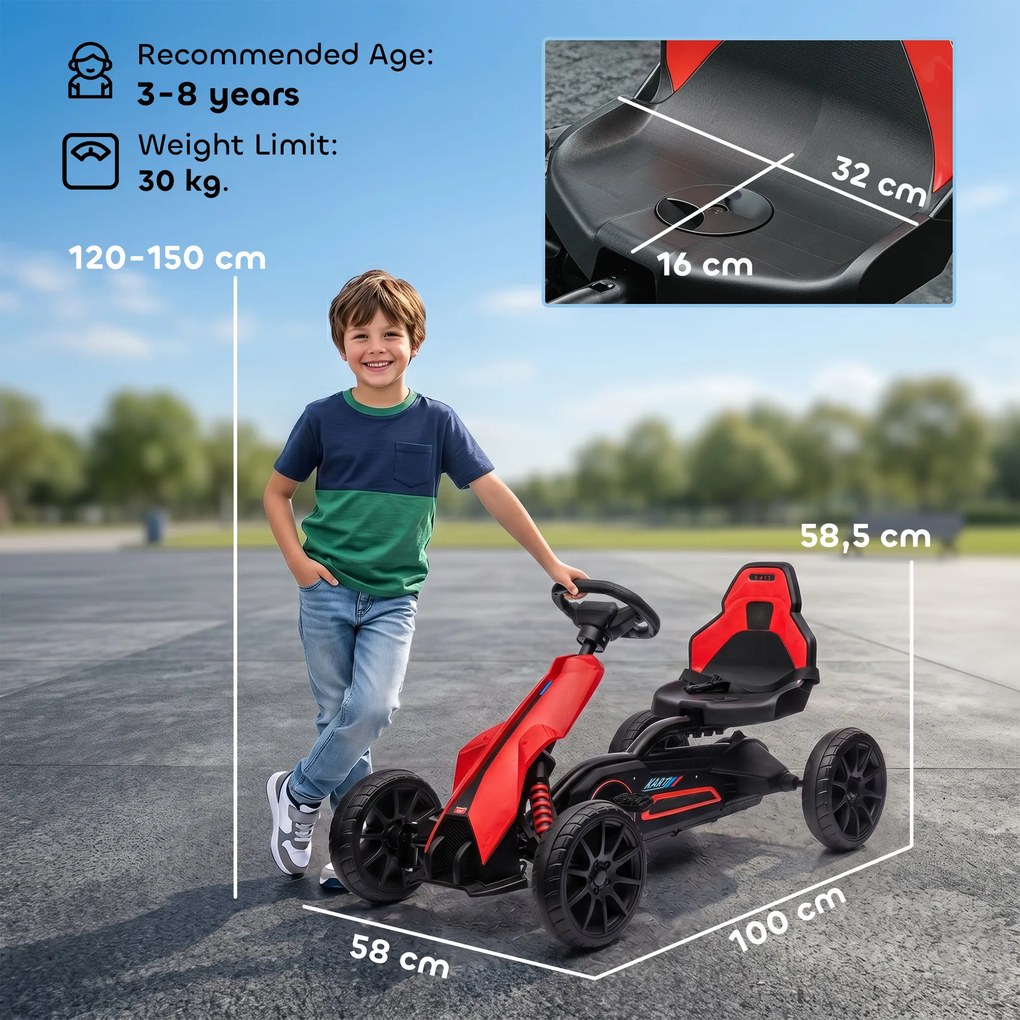 HOMCOM motokára dětské šlapací auto s nastavitelným sedadlem a ruční brzdou pro děti ve věku 3-8 let, čtyřkolka pro venkovní zábavu | Aosom.de