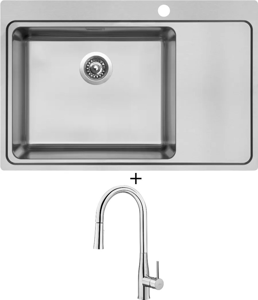 SET Sinks BLOCKER 780 V 1mm kartáčovaný odkap vpravo + Deante LUKRECJA 072 M chrom