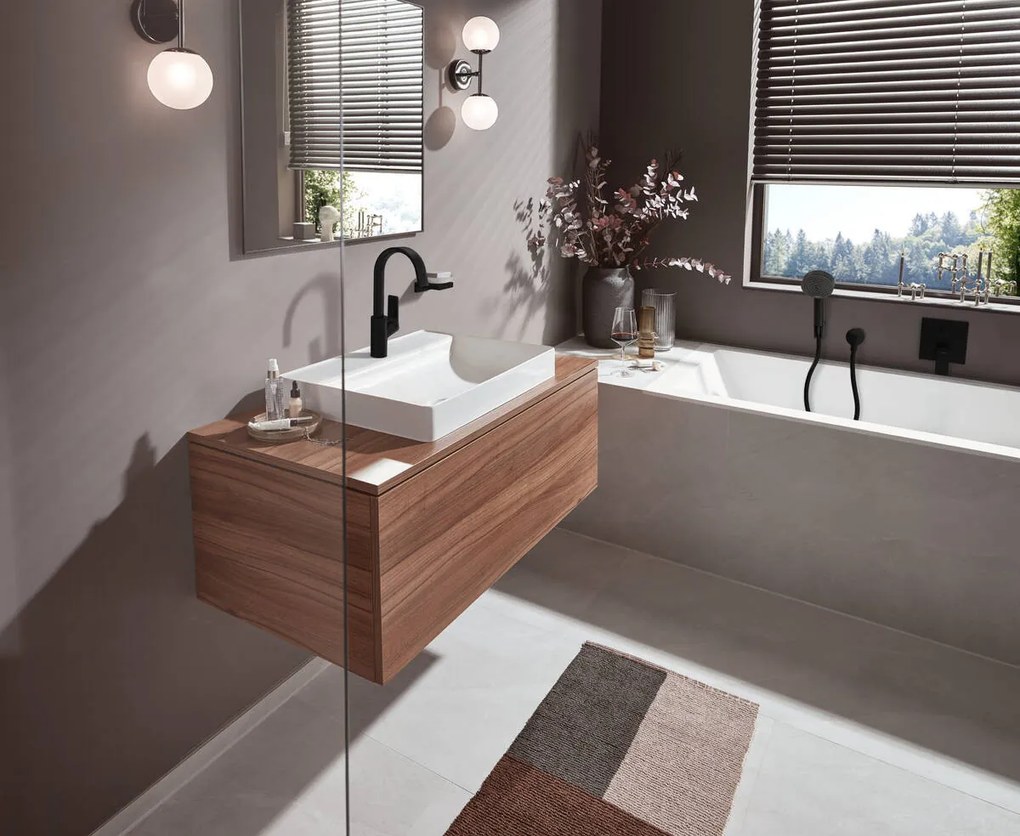 Hansgrohe Vivenis, umyvadlová baterie 210, s výpustí a otočným výtokem, EcoSmart, černá matná, 75030670
