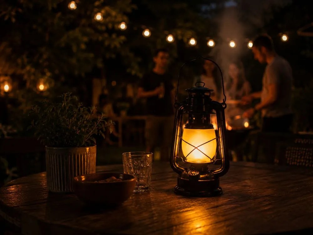 Verk Group Retro led lampion pro turisty a kempování, dekorativní, s usb nabíjením a efektem plamenů