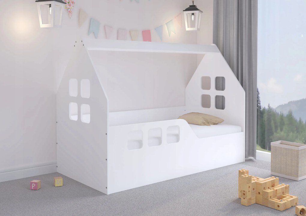 Dětská domečková postel KIDHOUSE - bílá - levá - 160x80 cm
