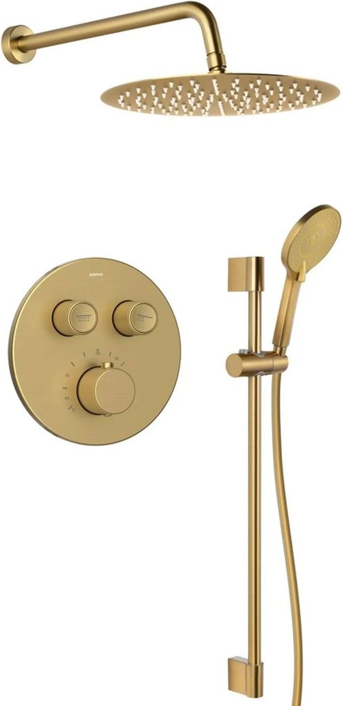 Sapho Smart Select - Sprchový set s termostatem pod omítku, s tělesem, 30x30 cm, matná zlatá RP032GB-02
