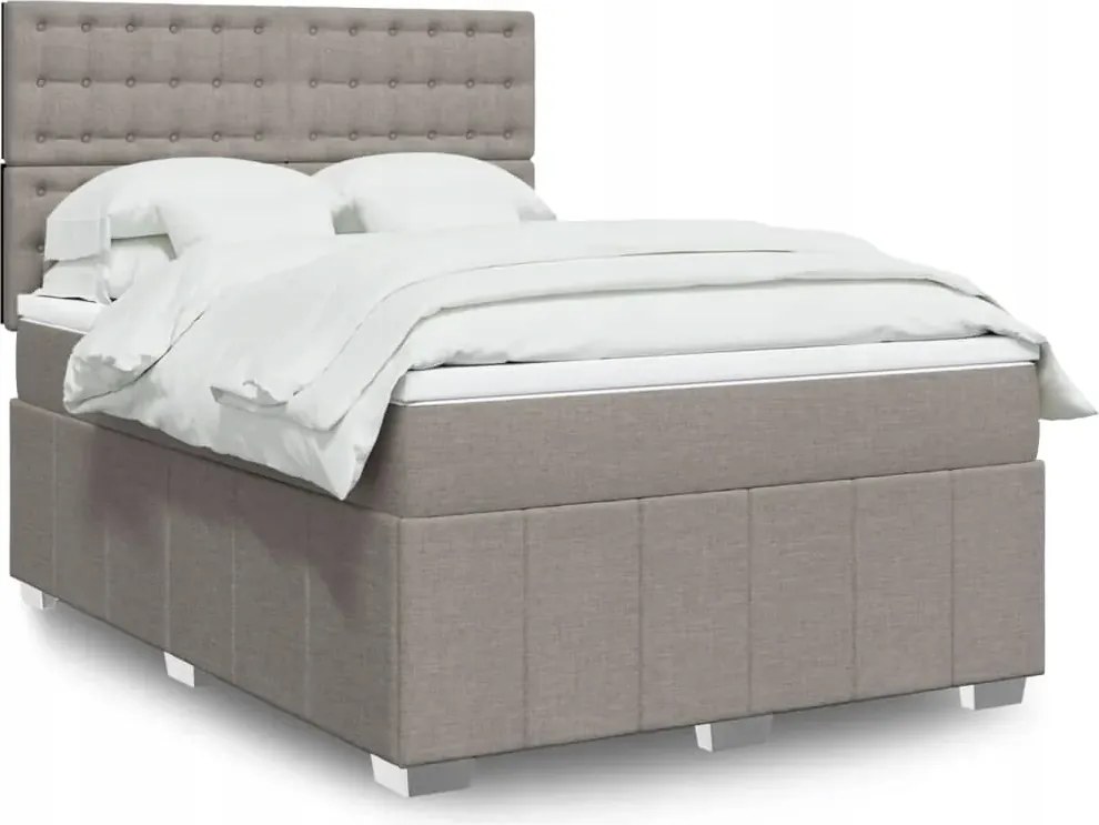 Box Spring Postel S Matrací Textil Taupe tlačítka 140 x 200 cm