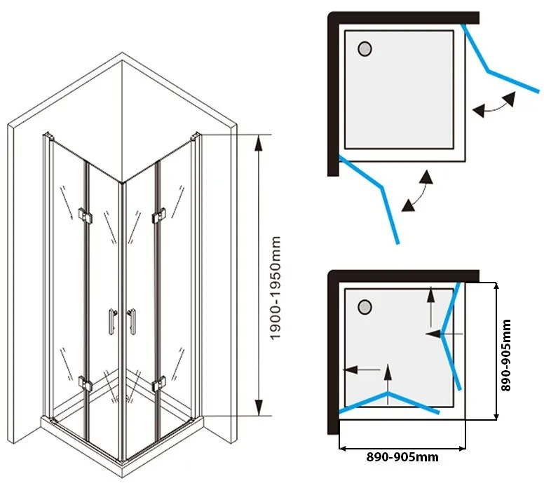 BPS-koupelny Čtvercový sprchový kout HYD-SK08C 90x90 černý/transparent + vanička HYD-SSV-RIKO černá