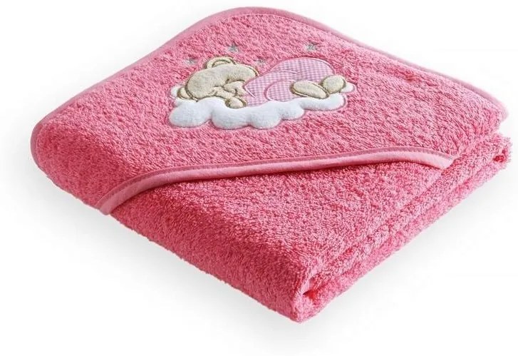 Dětský ručník LILI 75x75 cm spící medvídek růžová