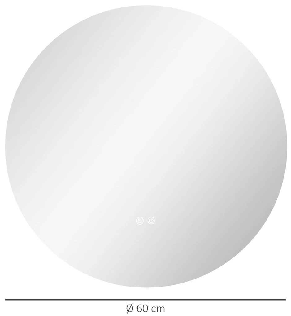 kleankin koupelnové zrcadlo s osvětlením Ø60 cm, nástěnné zrcadlo se 3 barvami světla, IP44, dotykový spínač, paměťová funkce, proti zamlžování | Aos…