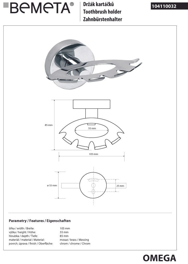 Bemeta Design OMEGA: Držák kartáčků -