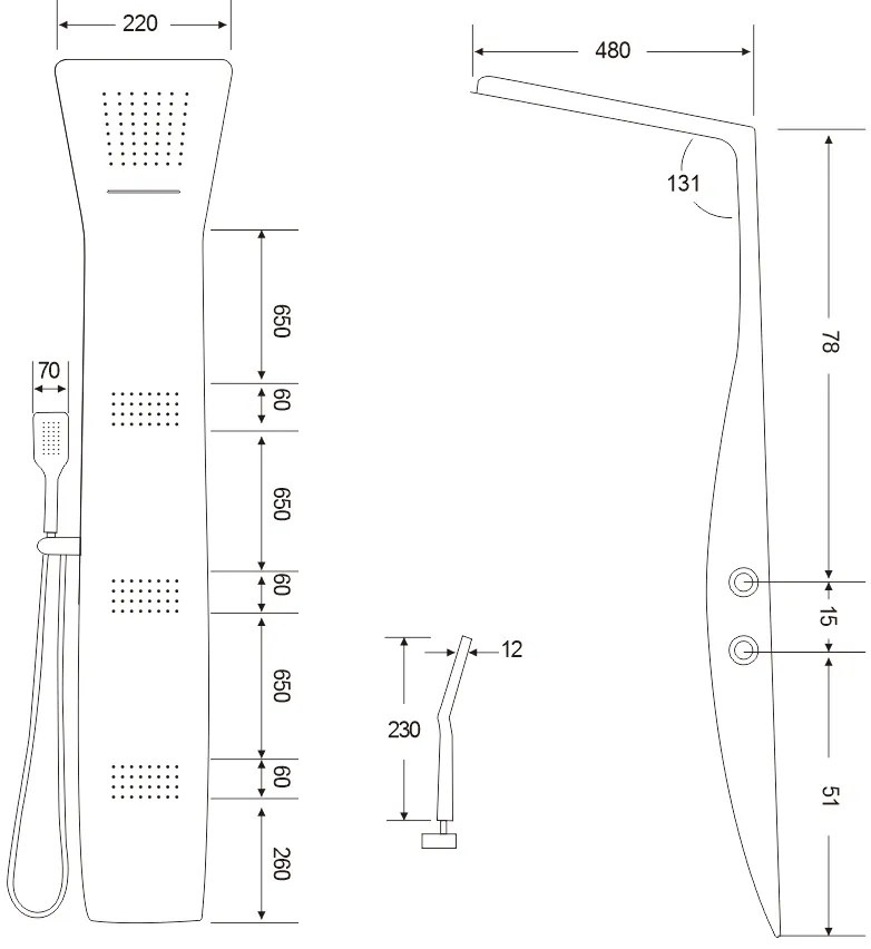 Mexen Bali, sprchový panel, černá-bílá, 7622-03-71