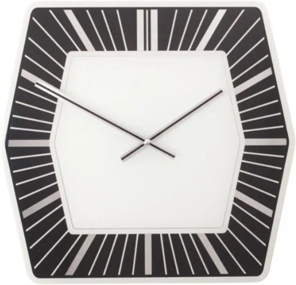 Designové nástěnné hodiny 8128zw Nextime Hexagon black 43cm