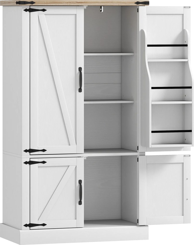 HOMCOM kuchyňský buffet, kuchyňská skříňka s 4 dveřmi, 6 držáků na koření a nastavitelné police, 76,3 x 40 x 136 cm, bílá