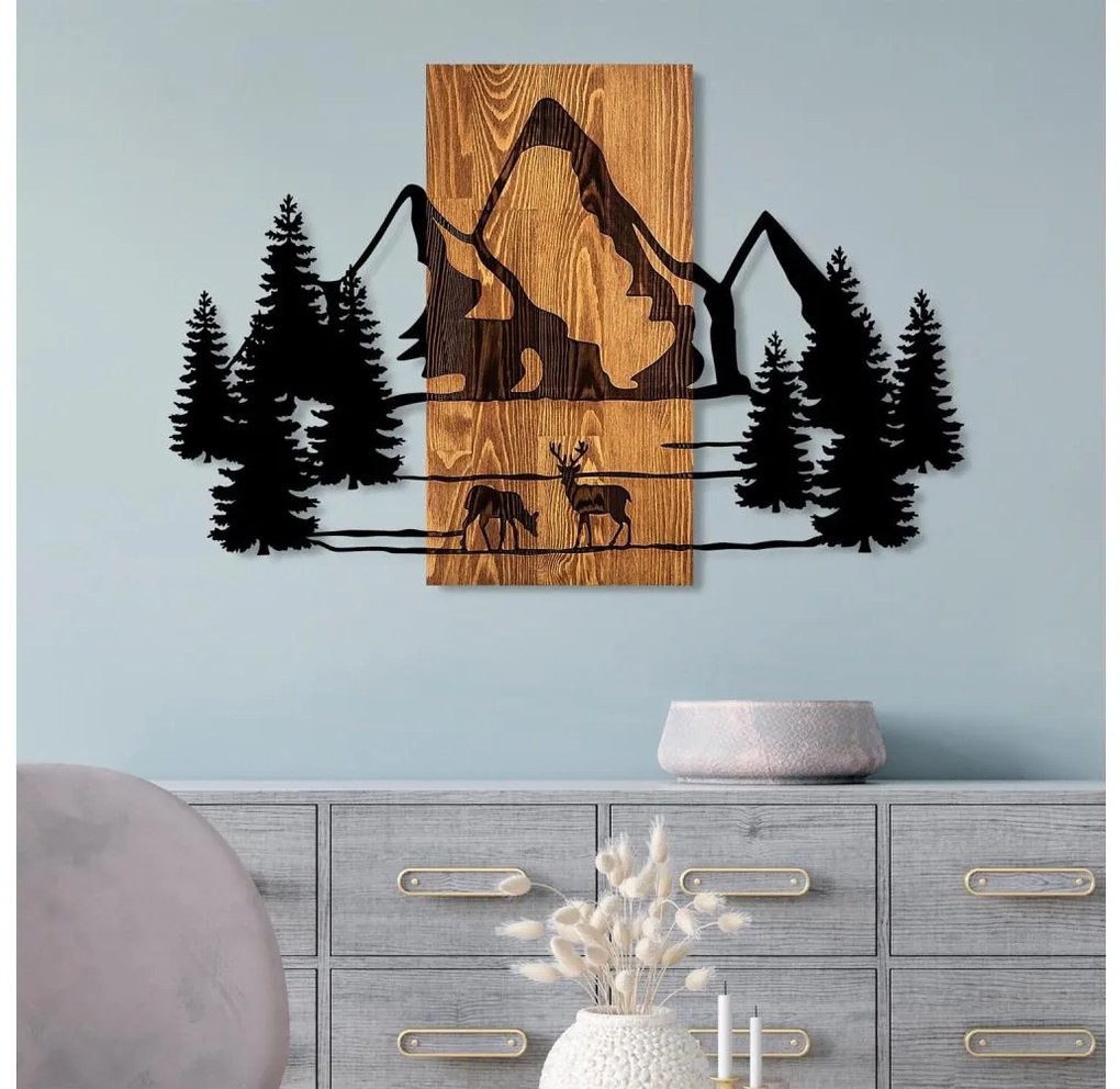Asir Nástěnná dekorace 88x57 cm hory dřevo/kov 899SKL2622