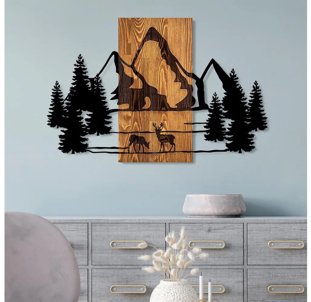 Asir Nástěnná dekorace 88x57 cm hory dřevo/kov AS1679