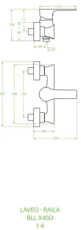 Laveo Raila, sprchová baterie nástěnná h-100, chromová, LAV-BLL_040D
