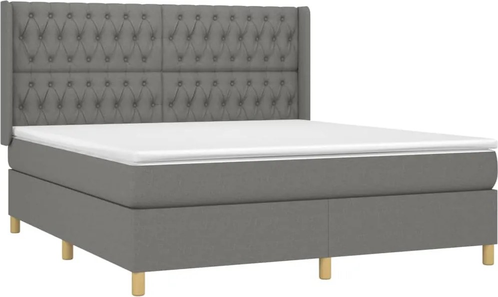 Box spring postel s matrací a LED tmavě šedá 180x200 cm textil 3139134
