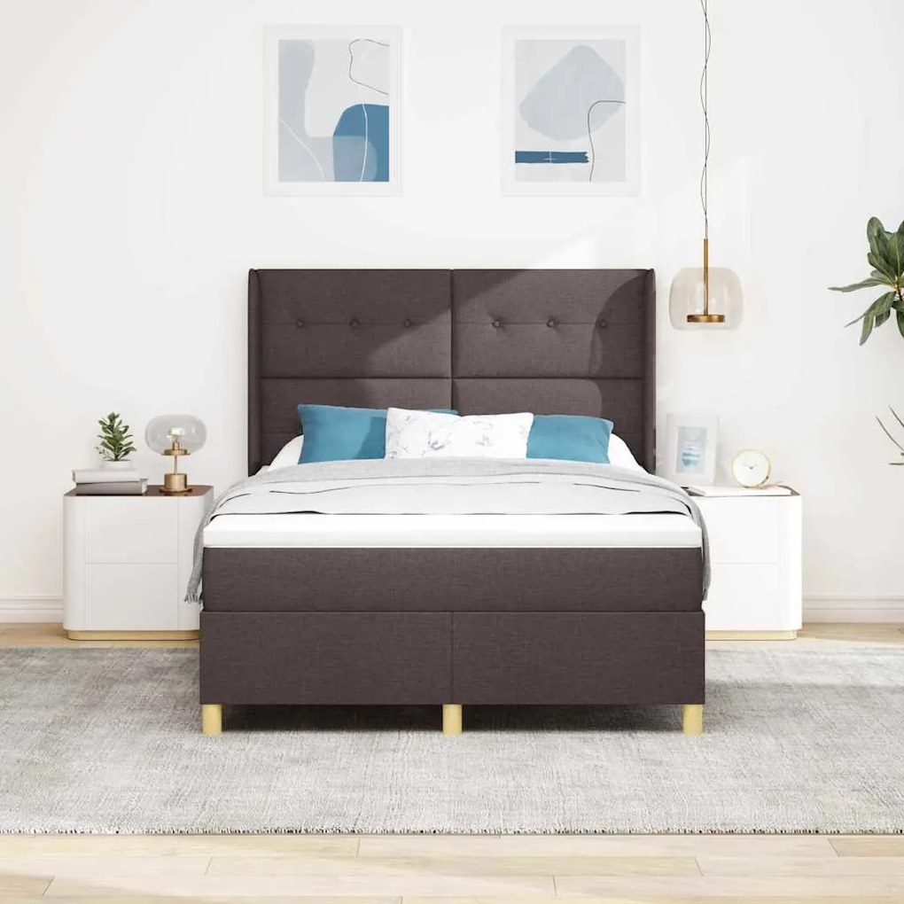 Postel s boxspringem s čelo Tmavě hnědá 140 x 200 cm textil 3341836