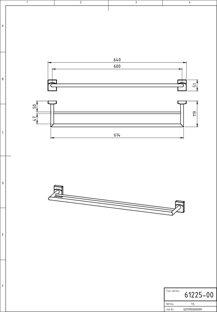 Novaservis - Dvojitý držák ručníků 650 mm Metalia 12 chrom, 0225,0