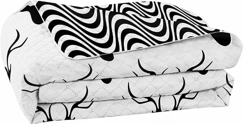 Černo-bílý oboustranný přehoz z mikrovlákna DecoKing Hypnosis Deerest, 220 x 240 cm