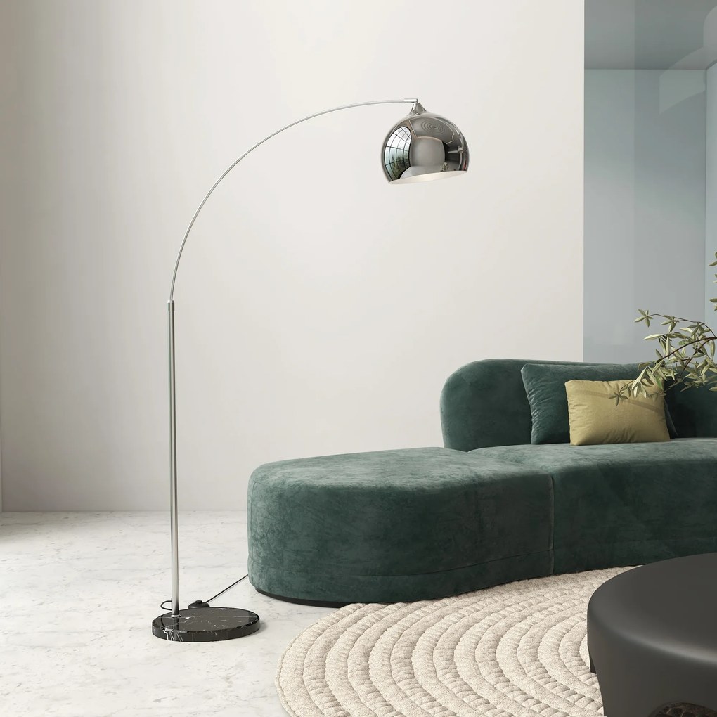 HOMCOM Stojací lampa, 40 W, 100-115L x 30W x 170-180H cm, výškově nastavitelná, otočná, oblouková lampa s žárovkou, patice E27, stříbrná | Aosom