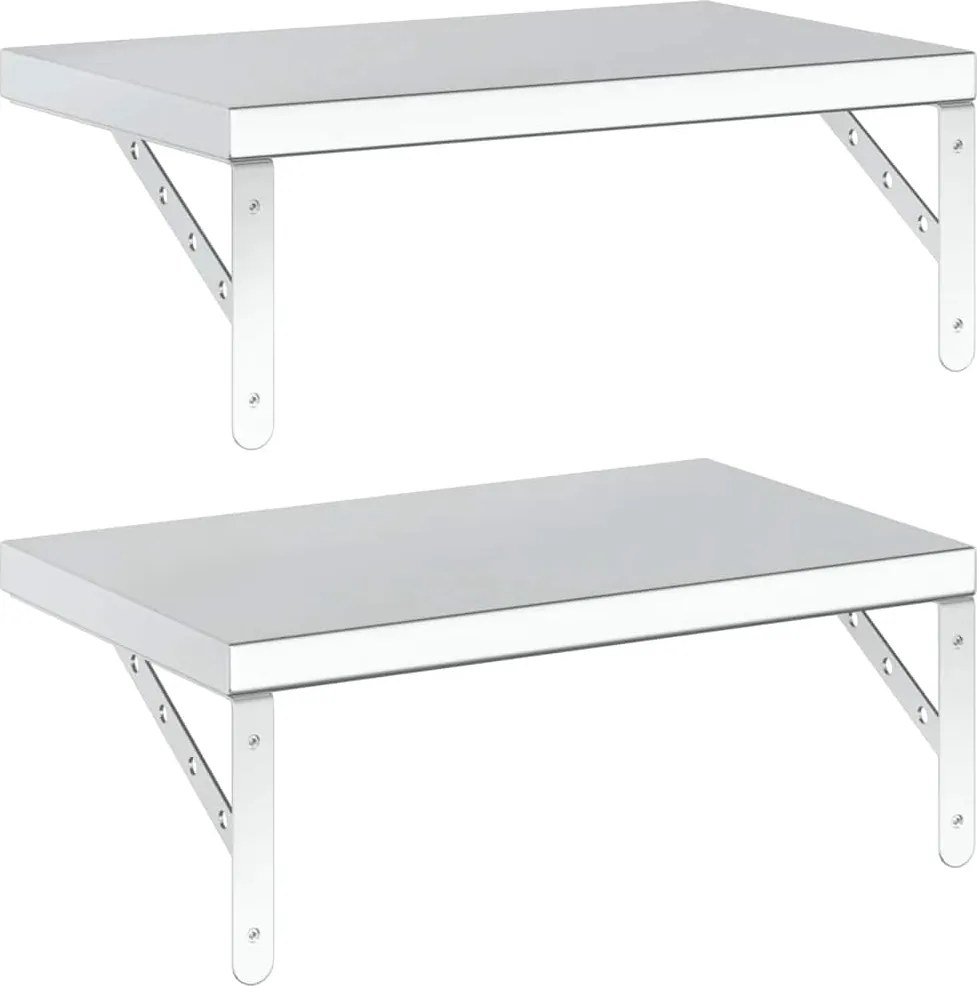 Nástěnné police 2 ks 50 x 30 cm stříbrné nerezová ocel 3214509
