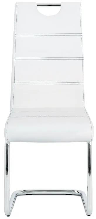 Jídelní židle FOTIA, bílá eko-kůže, černé prošití