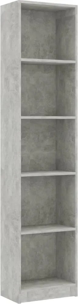 Knihovna Anabel - 5 polic - betonově šedá | 40x24x175 cm