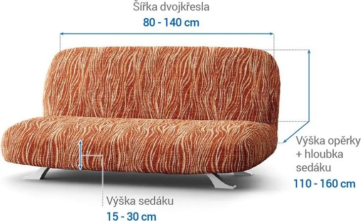 Bielastické potahy UNIVERSO NOVÉ žíhané cihlové dvojkřeslo s dřevěnými rukojeťmi (š. 80 - 140 cm)
