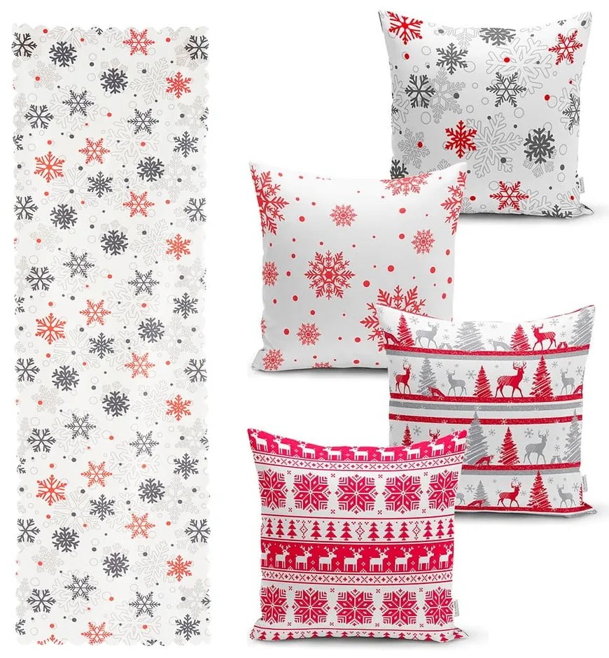 Sada 4 vánočních povlaků na polštář a běhounu na stůl Minimalist Cushion Covers Red Christmas