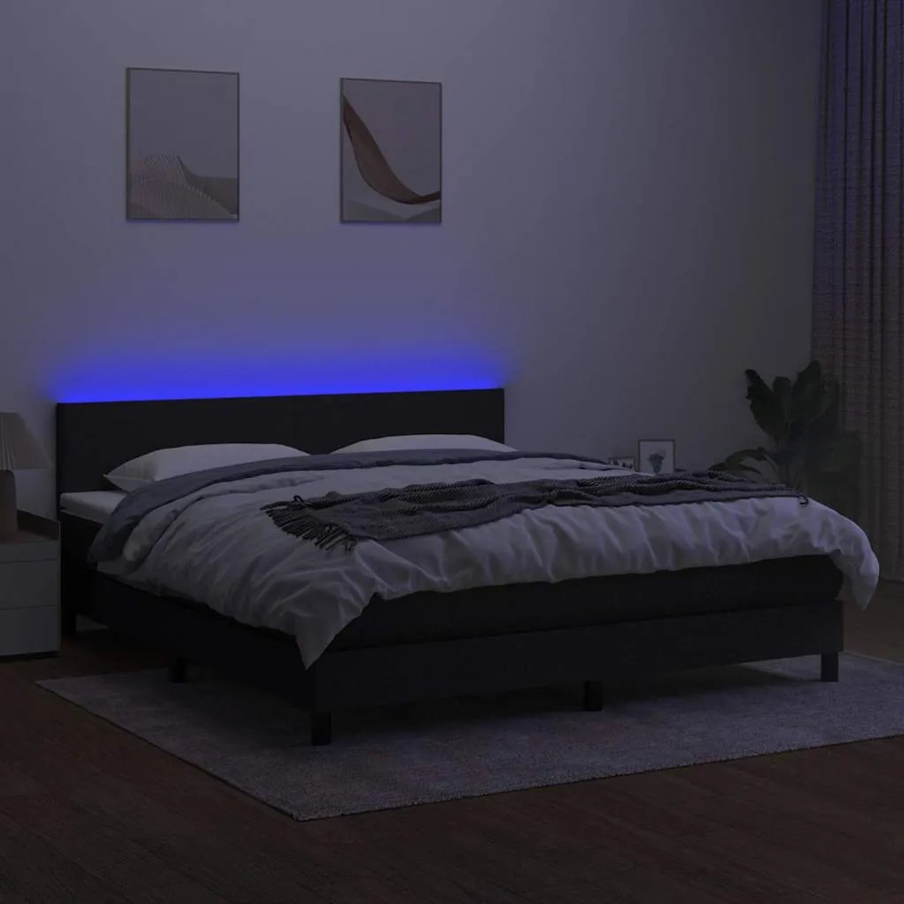 Box spring postel s matrací a LED černá 180x200 cm textil 3133015