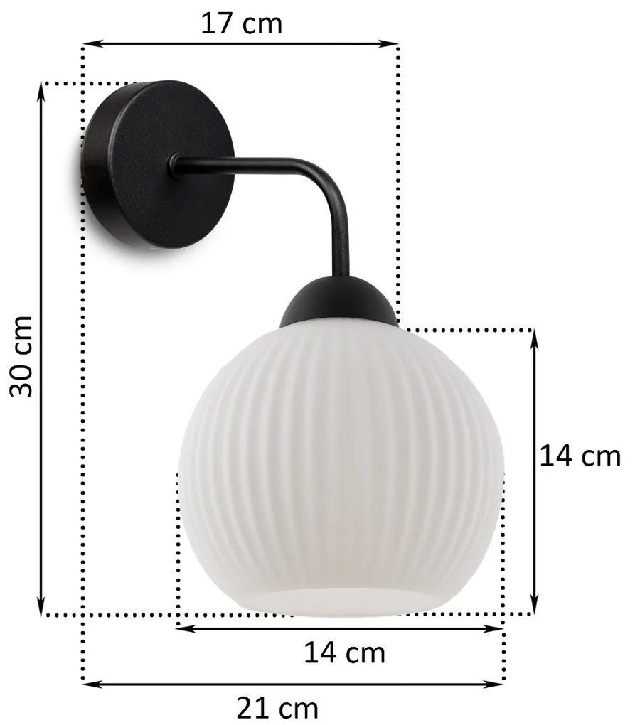 Nástěnné svítidlo Riffle Round, 1x bílé skleněné stínítko, b