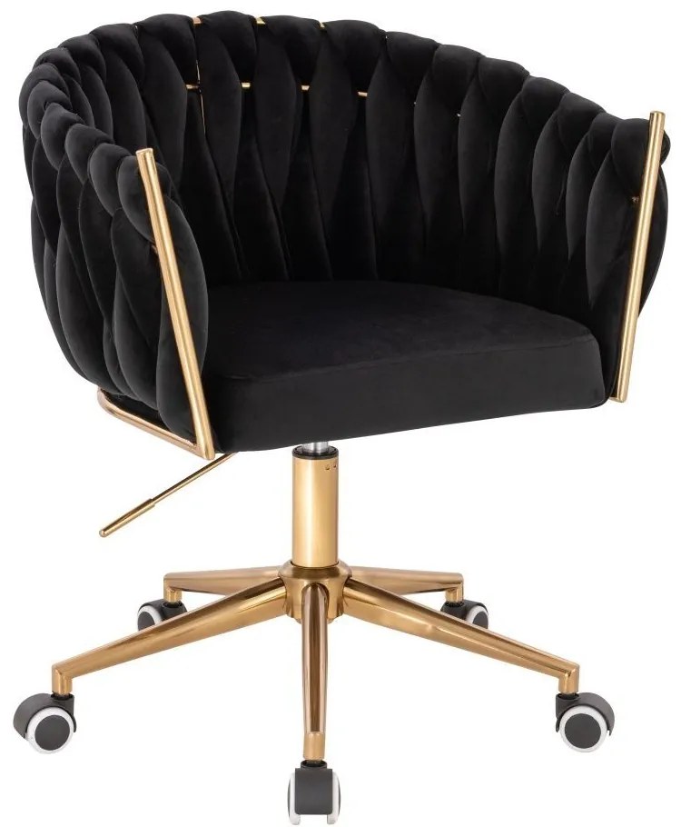 LuxuryForm DESIGN Otočná židle NORDEN VELUR na zlaté podstavě s kolečky - černá