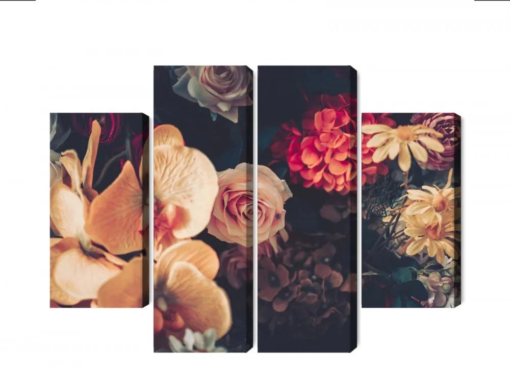 Vícedílný obraz Vícebarevné Květiny Ve Stylu Vintage Nedostatek Nedostatek Plátno Canvas 160x120